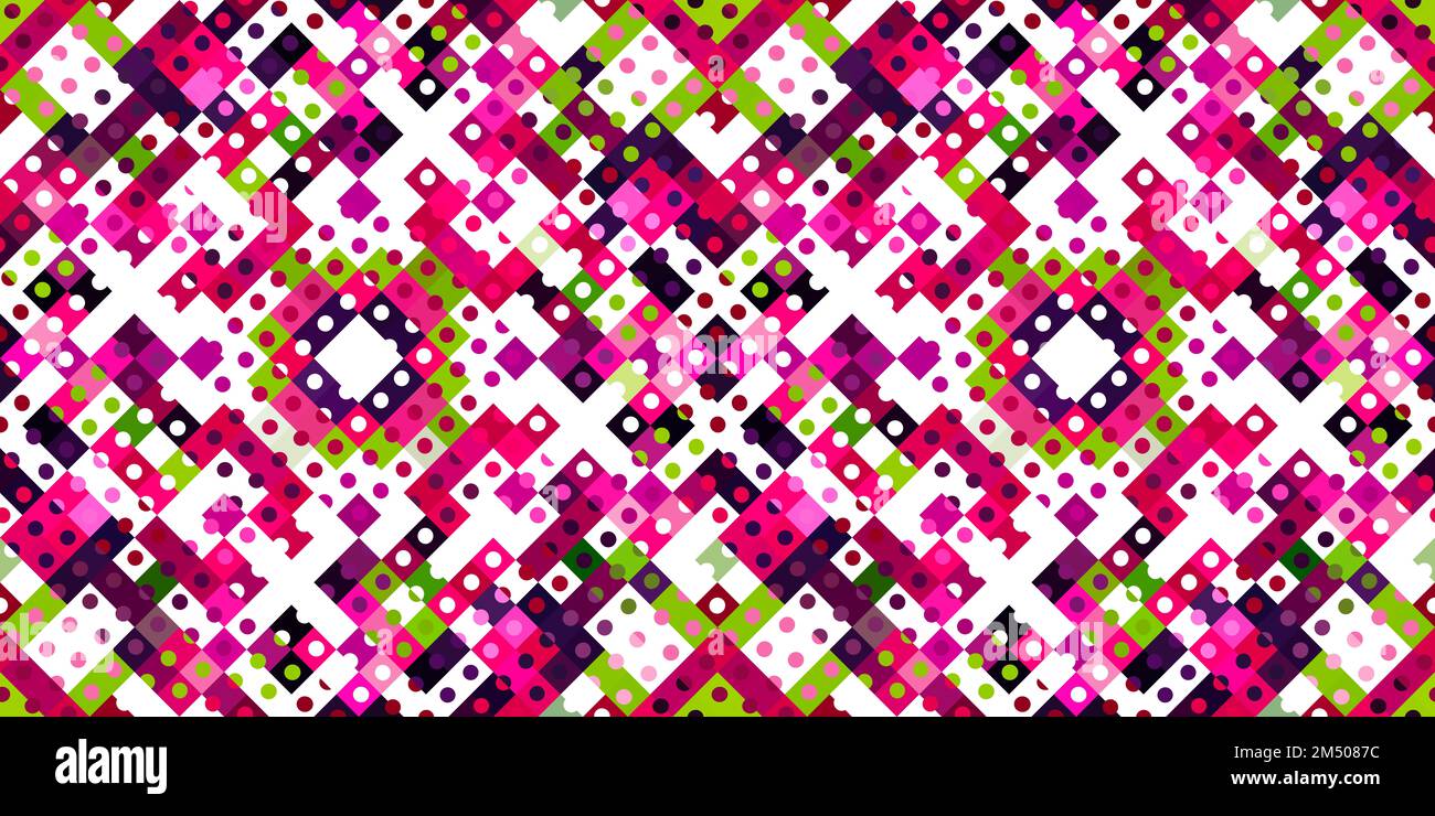 Whimsical geometric pixel pattern. Playful fun kaleidoscopic pink ...