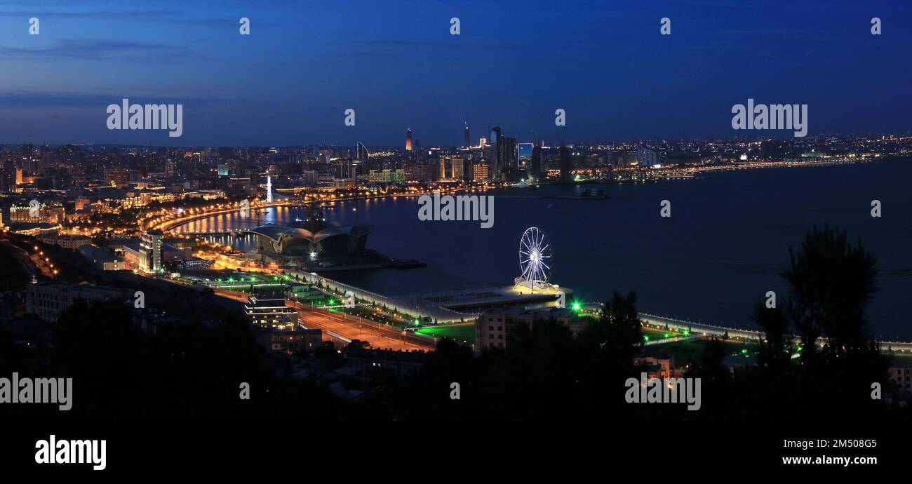 Beautiful evening panorama of the city of Baku. Azerbaijan Stock Photo ...