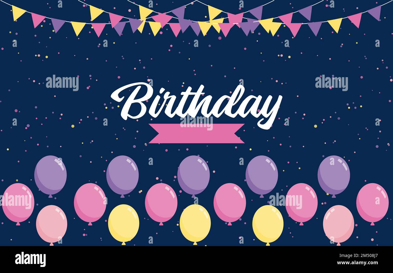 Happy Birthday lettering text banner with balloon Background Stock ...