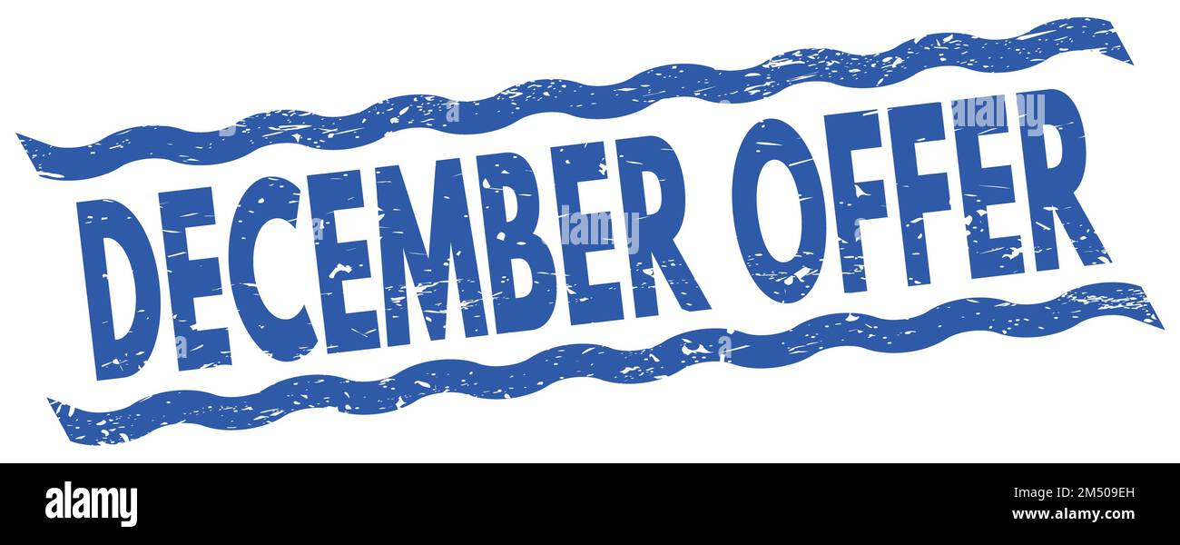 DECEMBER OFFER text written on blue lines stamp sign Stock Photo - Alamy