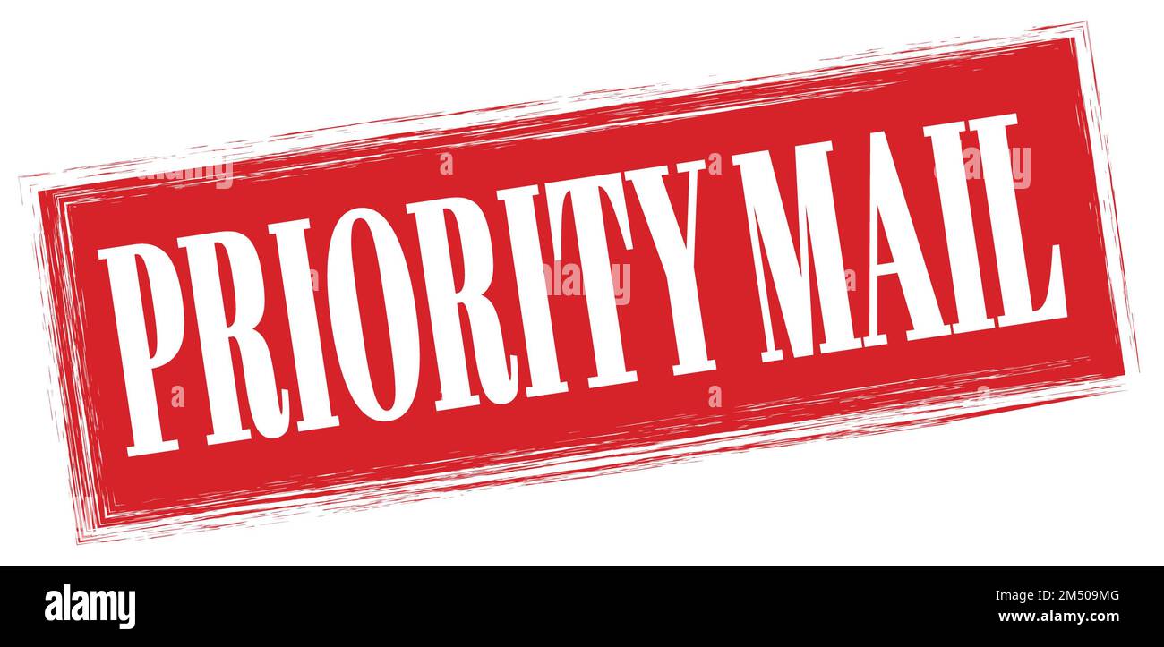 PRIORITY MAIL text written on red rectangle stamp sign Stock Photo - Alamy