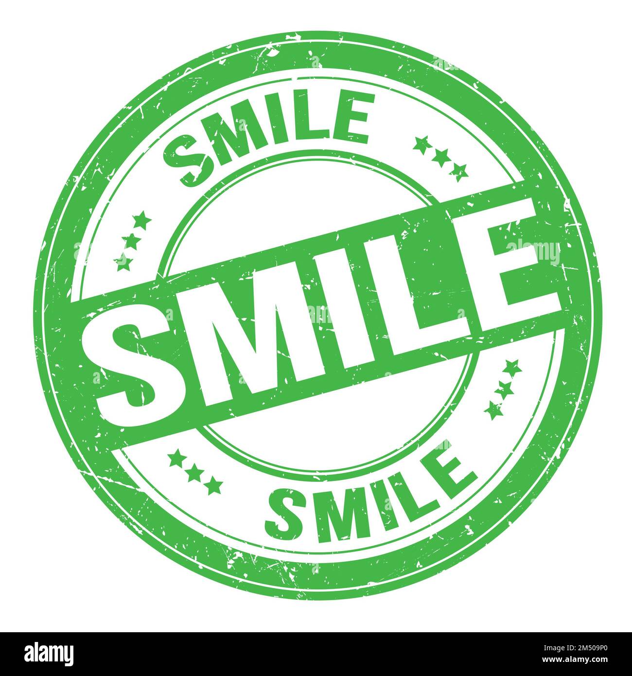 SMILE text written on green round grungy stamp sign Stock Photo - Alamy