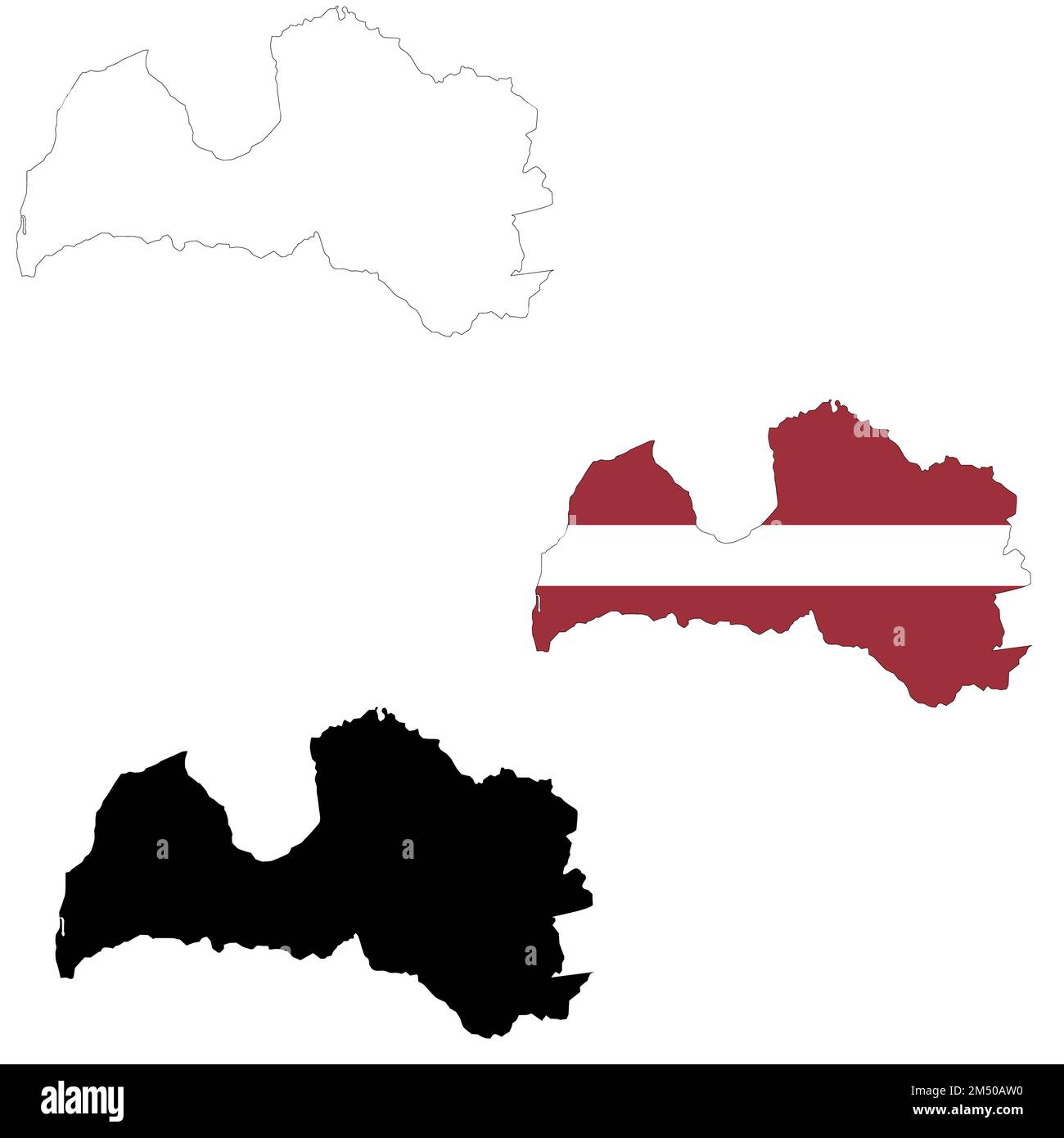 Map Latvia on white background. Latvia Map Outline. Latvia vector map with the flag inside Stock ...