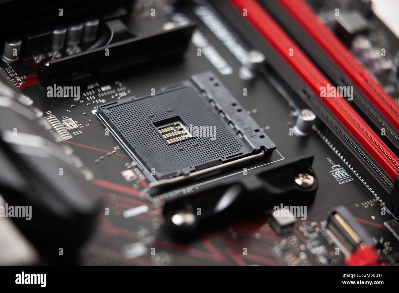 A Closeup of MSI in a computer motherboard isolated on a white ...