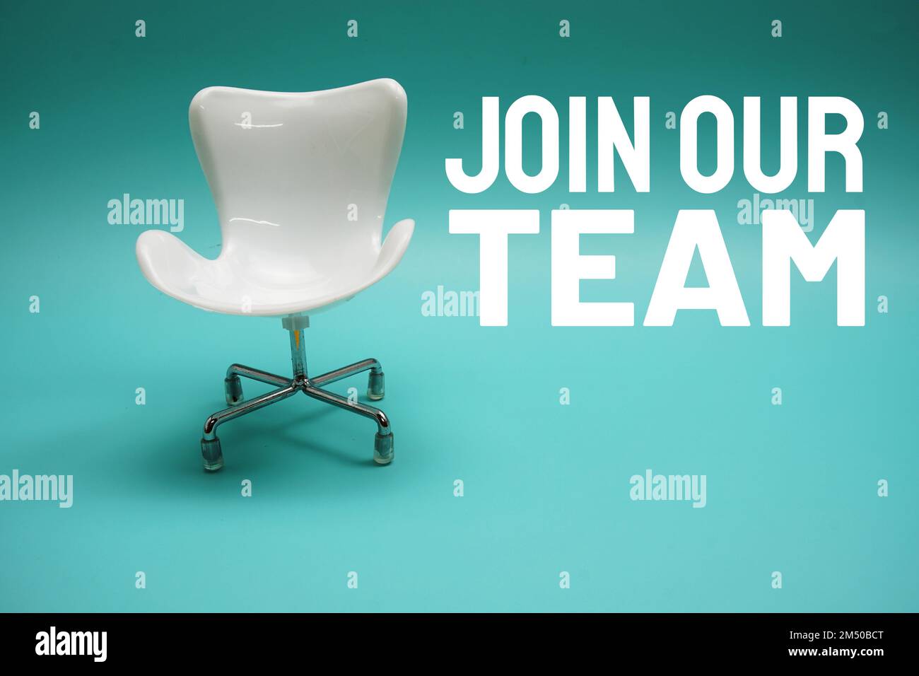 Join Our Team with empty chair on blue background Stock Photo - Alamy