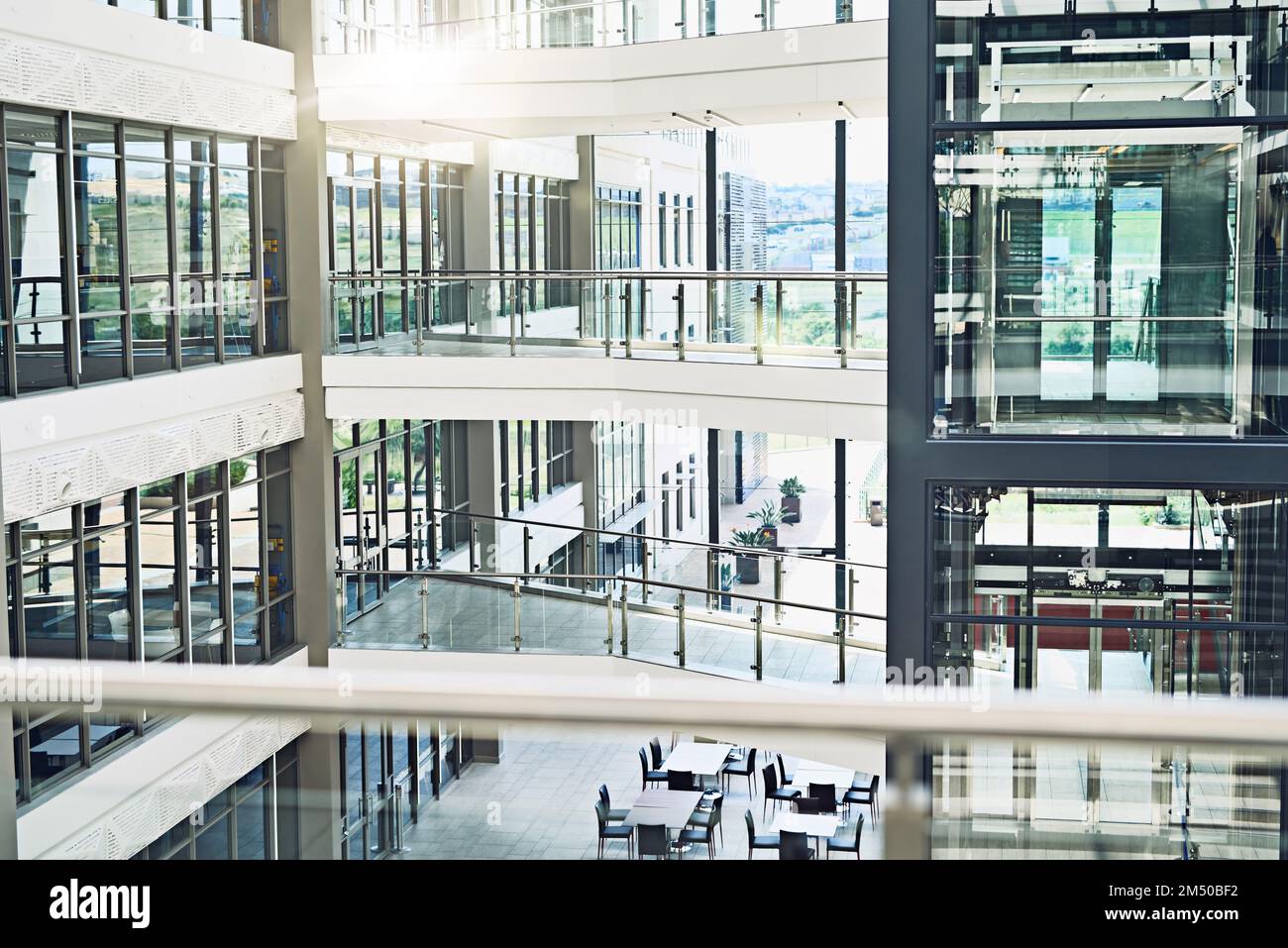 Ready for business. an empty three story building from the inside ...