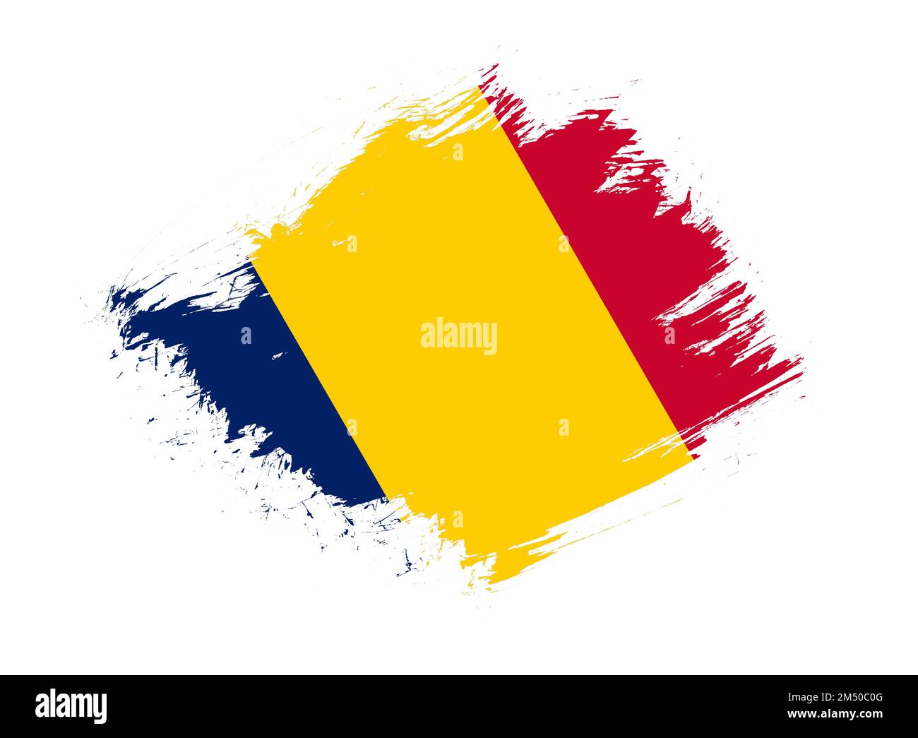 Chad flag with abstract paint brush texture effect on white background ...