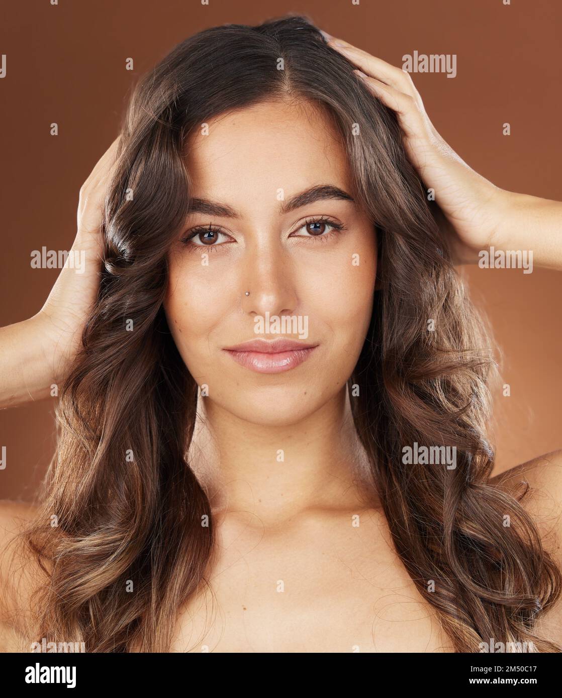 Beauty, hair and salon with portrait of woman for cosmetics, fashion ...