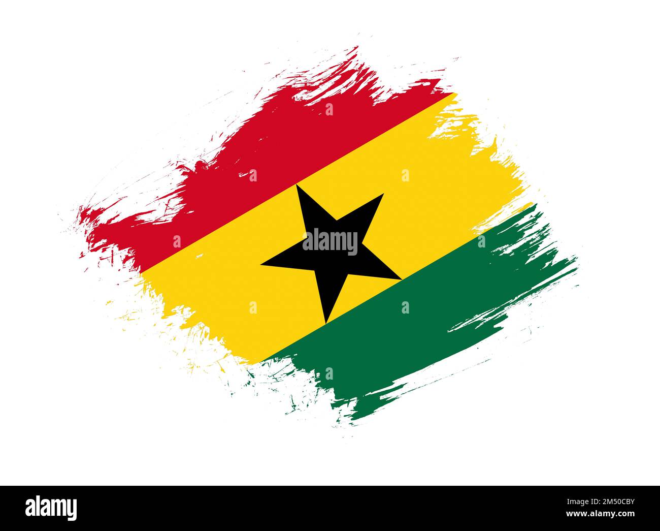 Ghana flag with abstract paint brush texture effect on white background ...