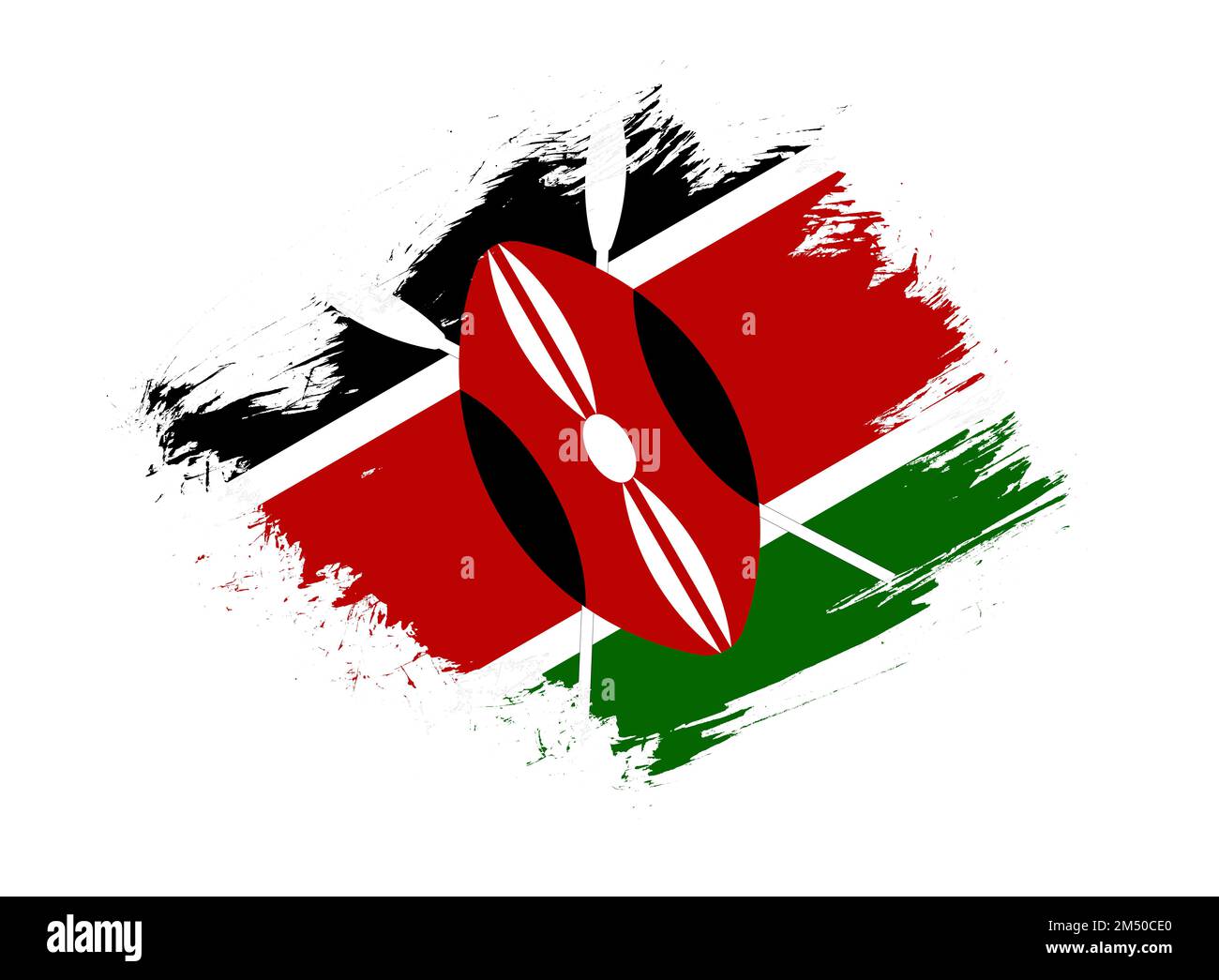 Kenya flag with abstract paint brush texture effect on white background ...