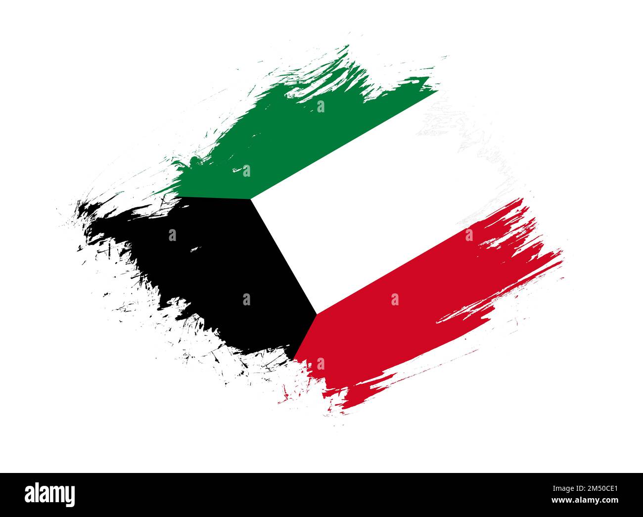 Kuwait flag with abstract paint brush texture effect on white ...