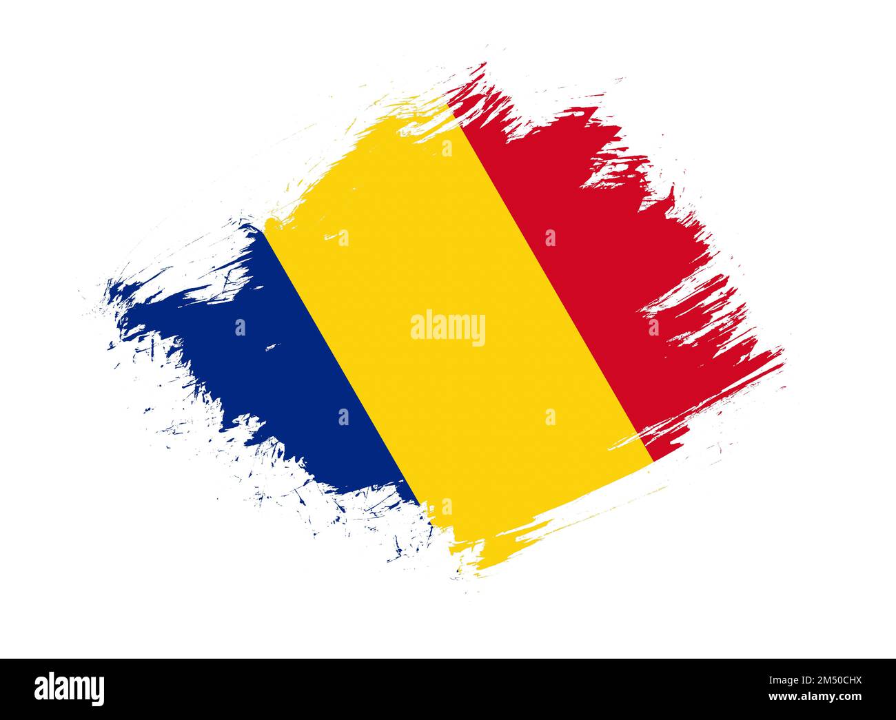 Romania flag with abstract paint brush texture effect on white ...