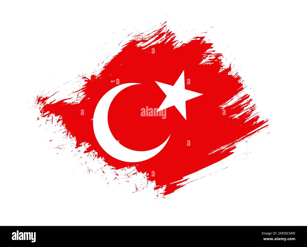 Turkey flag with abstract paint brush texture effect on white ...