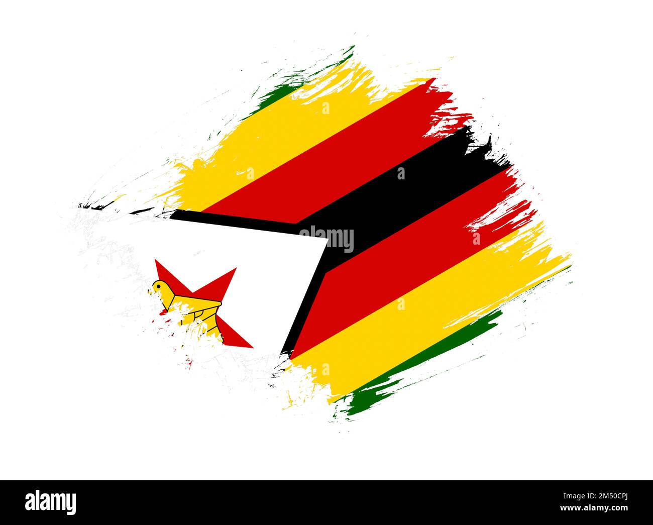 Zimbabwe flag with abstract paint brush texture effect on white ...