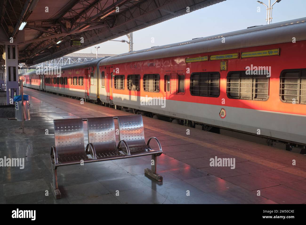 A train at Chhatrapati Shivaji Maharaj Terminus in Mumbai, India, empty ...