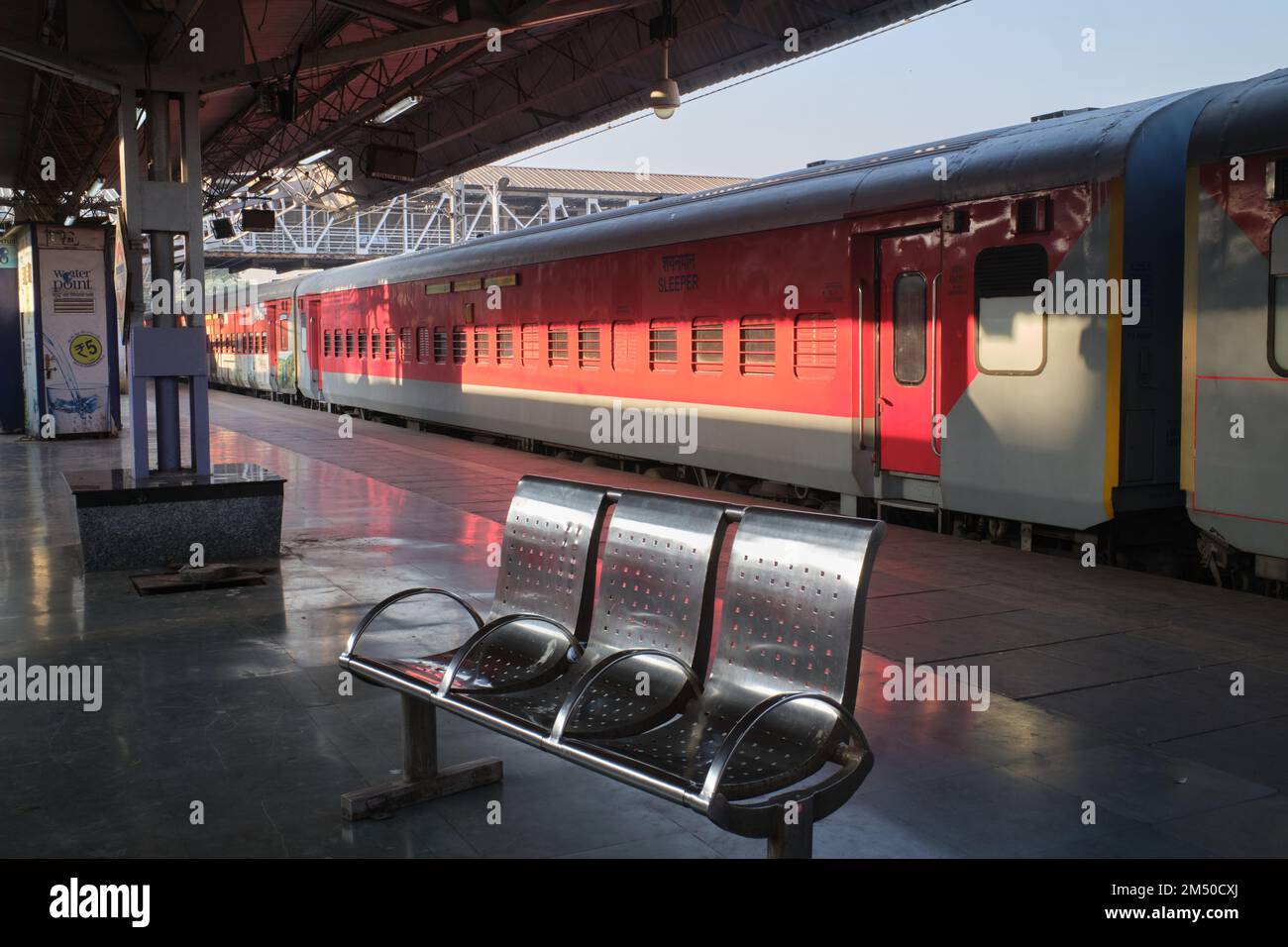 A train at Chhatrapati Shivaji Maharaj Terminus in Mumbai, India, empty ...