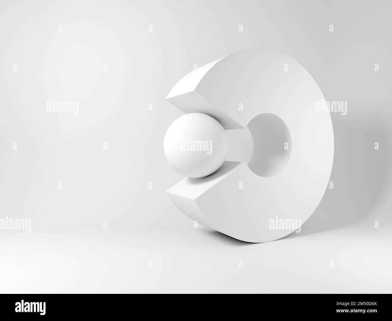 Abstract white geometric installation with a sphere replacing missed ...