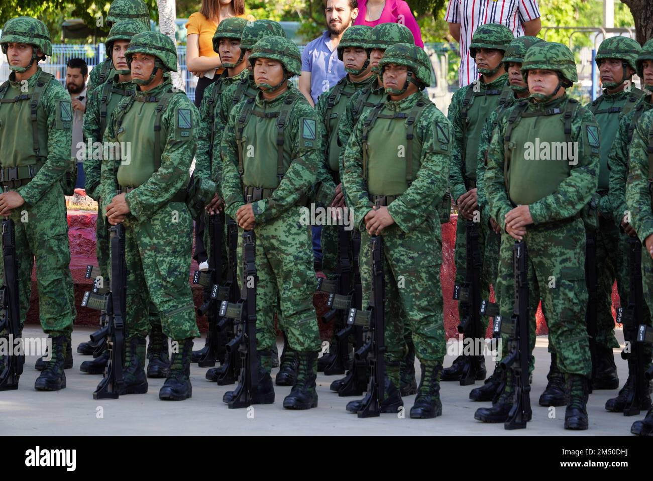 The Mexican soldiers, military forces during a civic ceremony on the ...