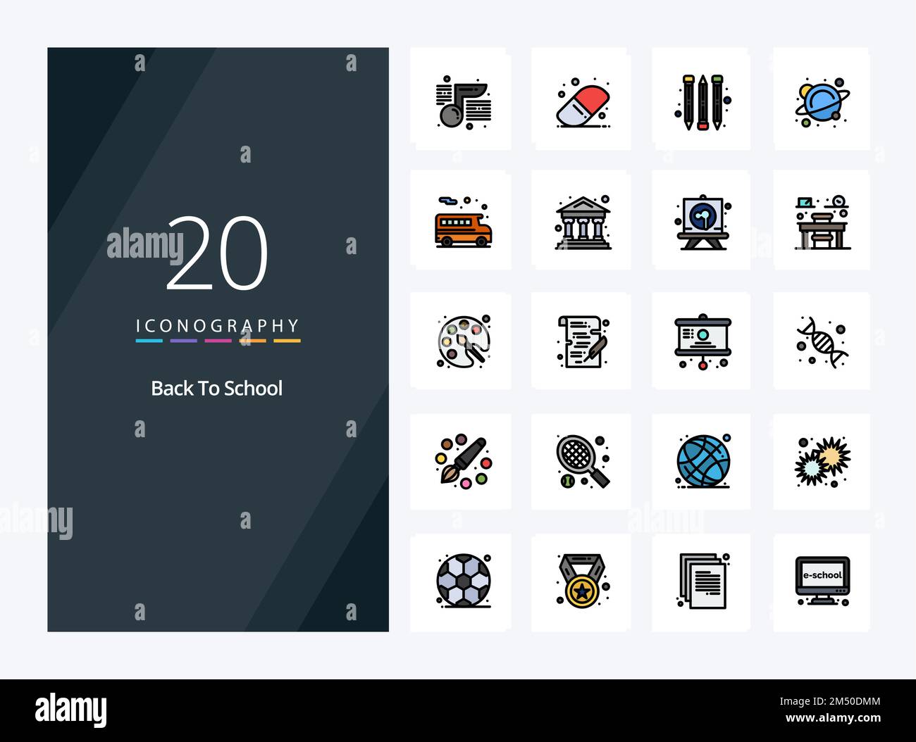 20 Back To School line Filled icon for presentation Stock Vector Image ...