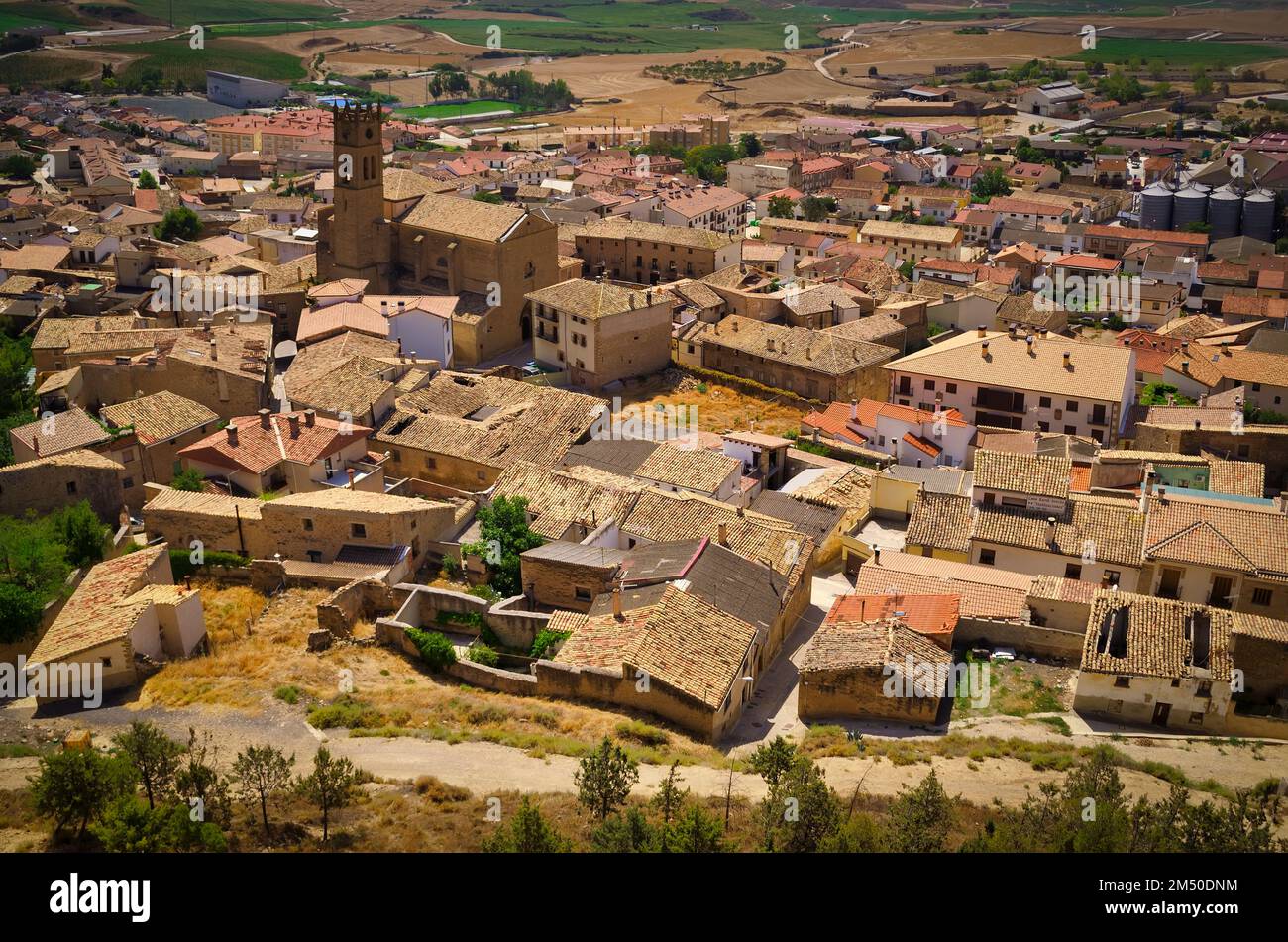 A bird's eye view of the Artajona town located in Navarre, Spain Stock ...