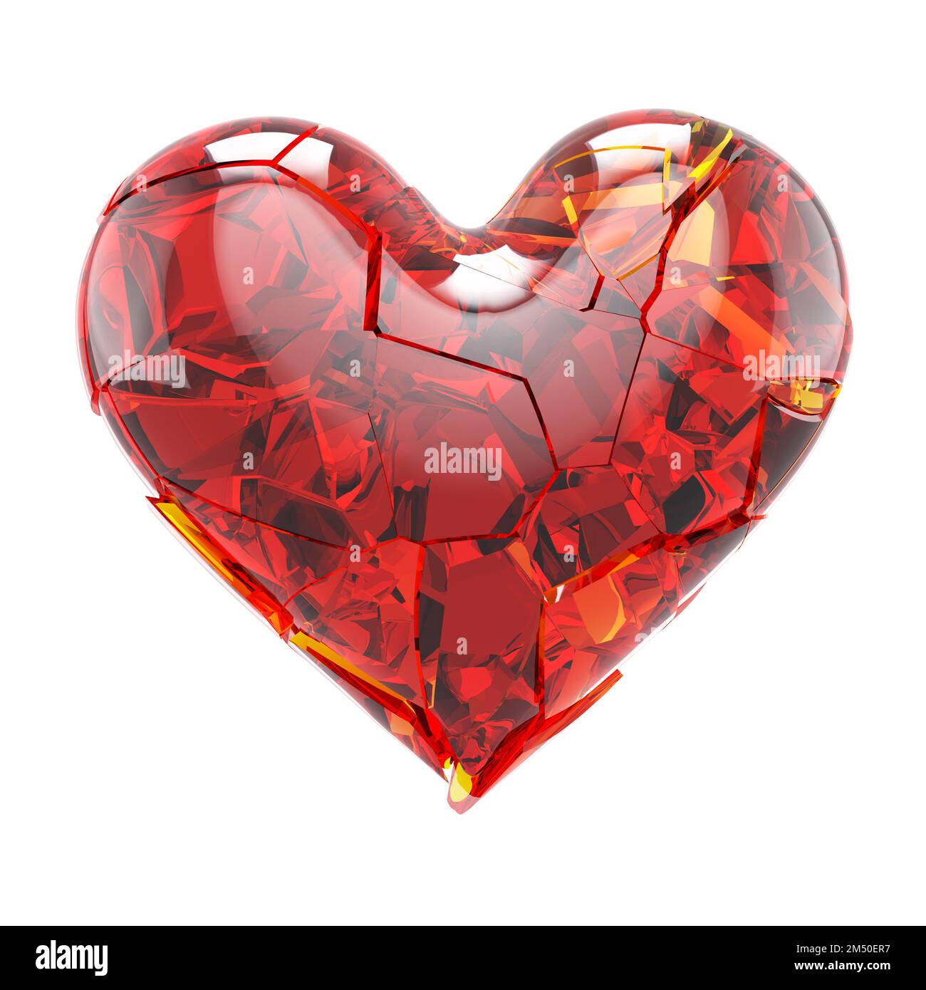Red shiny heart with cracks on a white background. 3d rendering Stock ...