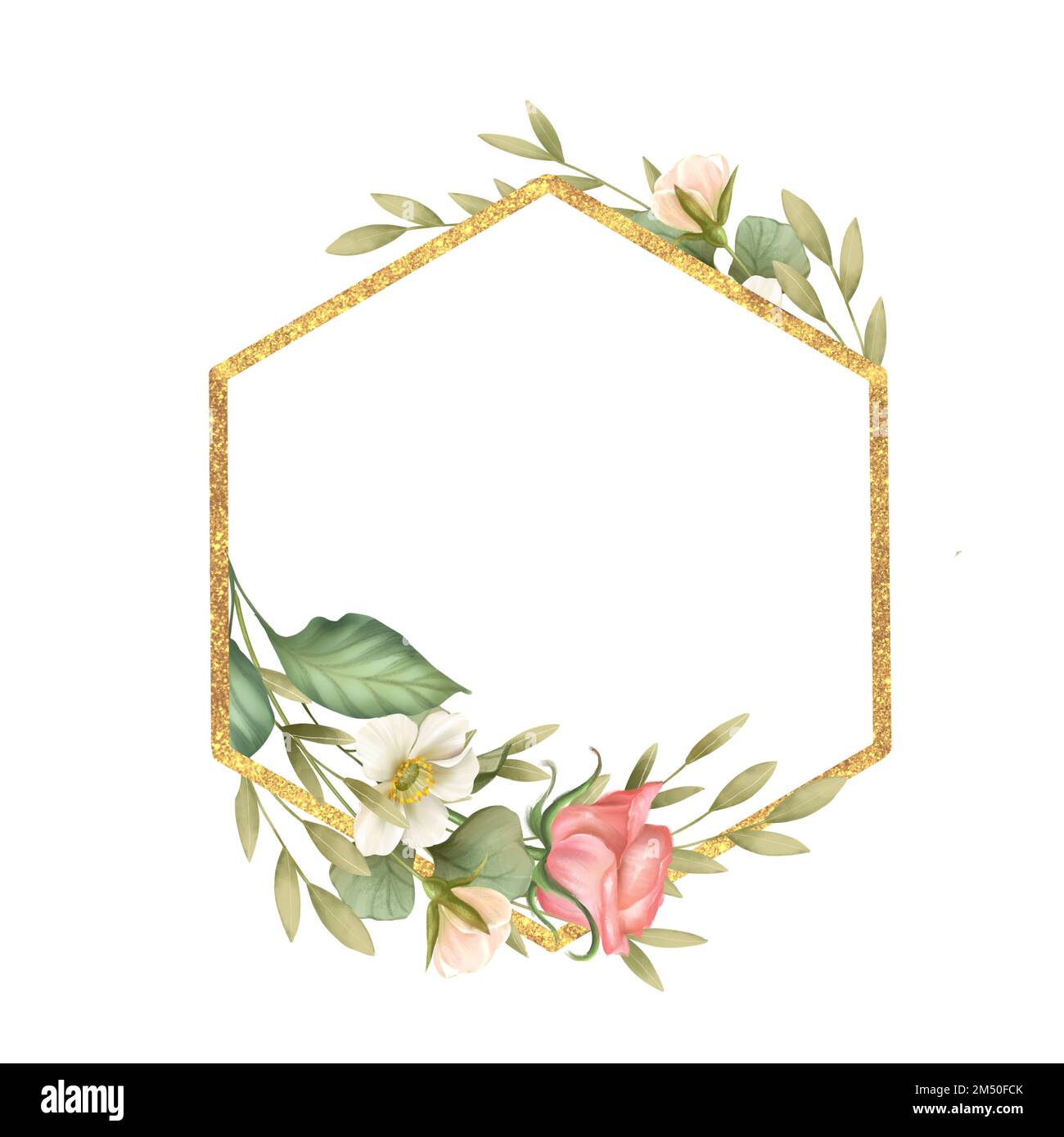 Gold frame with flowers and leaves. Floral Wedding card decor Stock ...