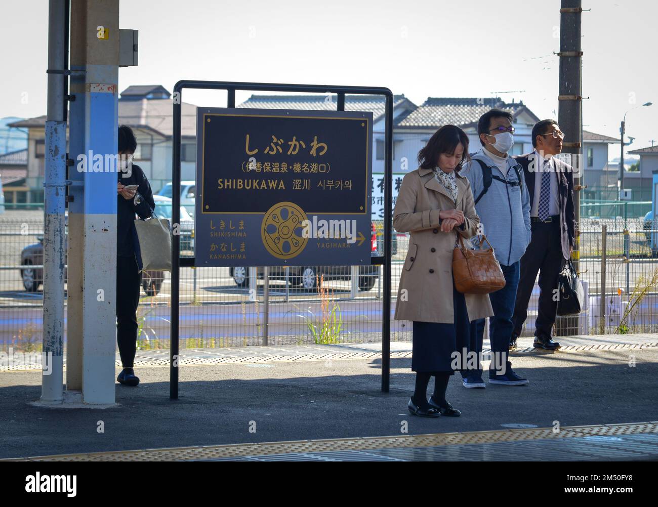 Gunma, Japan - Nov 9, 2019. Passengers waiting for the train at station ...