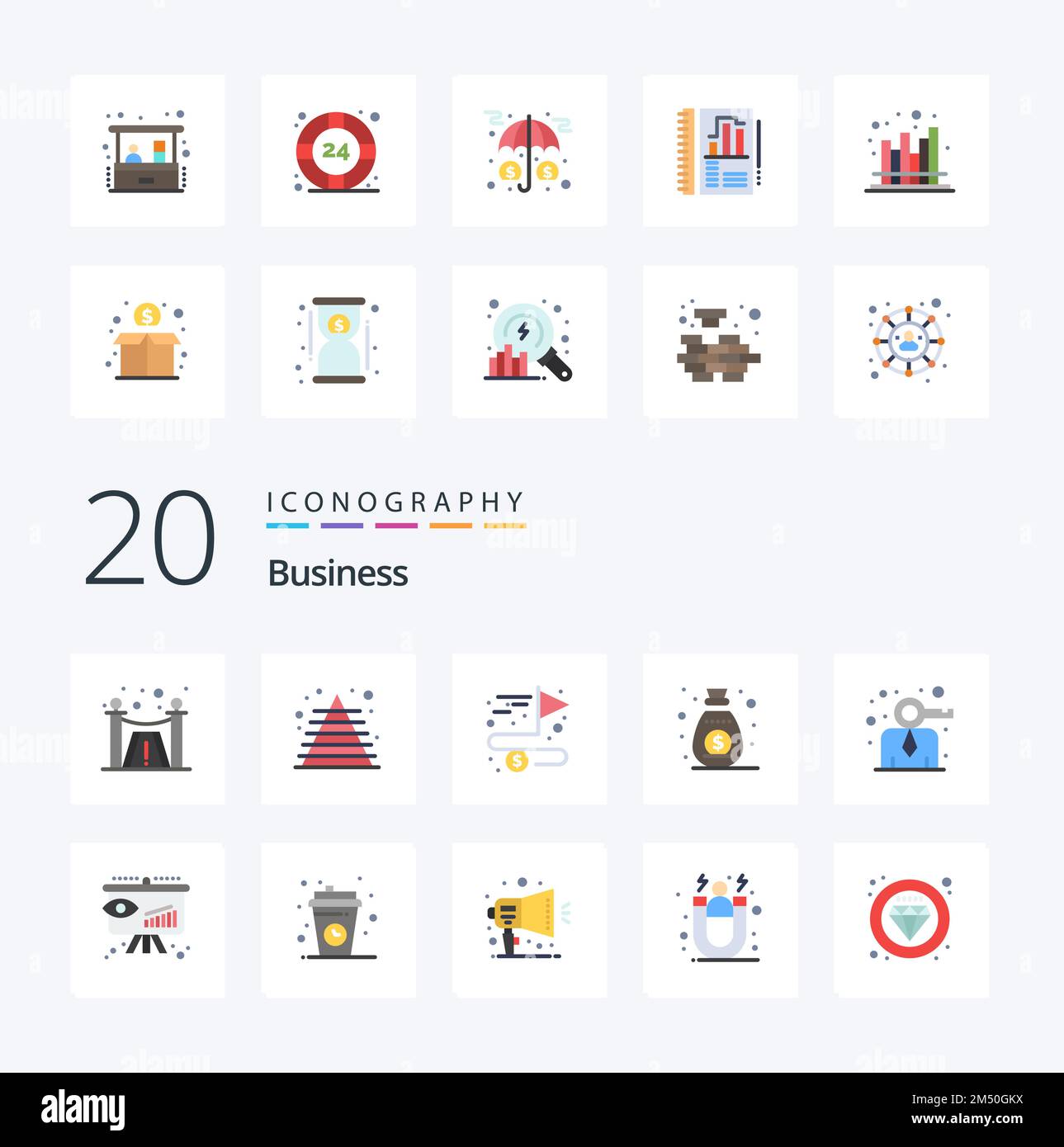 20 Business Flat Color icon Pack like modern business achieving sponsor ...