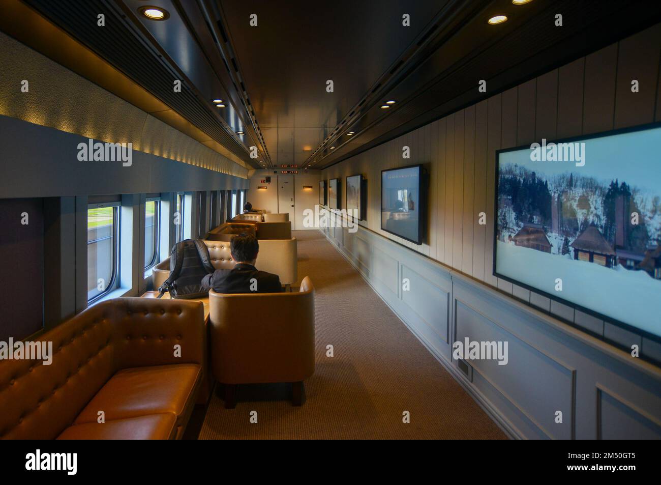 Gunma, Japan - Nov 9, 2019. Inside the luxury carriage of the Genbi ...