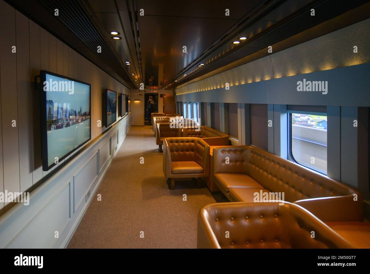 Gunma, Japan - Nov 9, 2019. Inside the luxury carriage of the Genbi ...