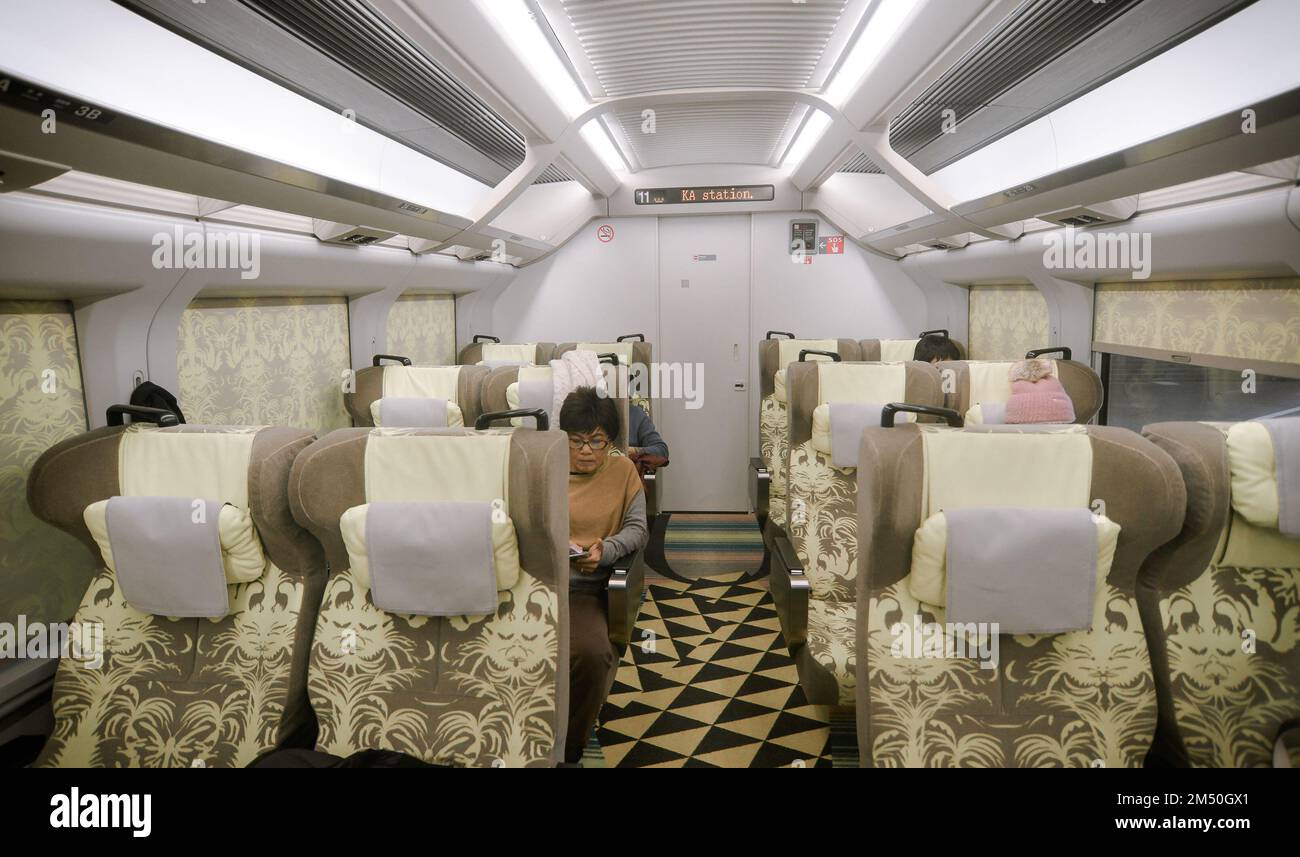 Gunma, Japan - Nov 9, 2019. Inside the luxury carriage of the Genbi ...