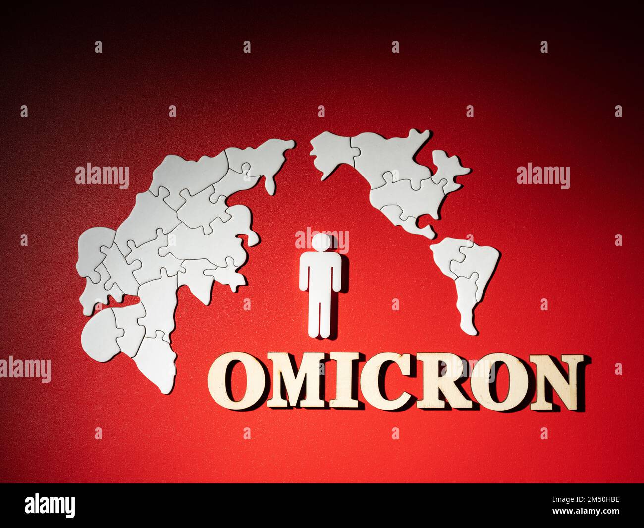 Omicron word, world map and human model Stock Photo - Alamy