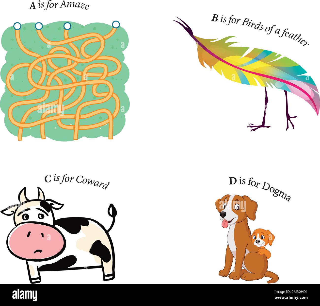 vector illustration of A, B, C, D. Children's alphabet and creative ...