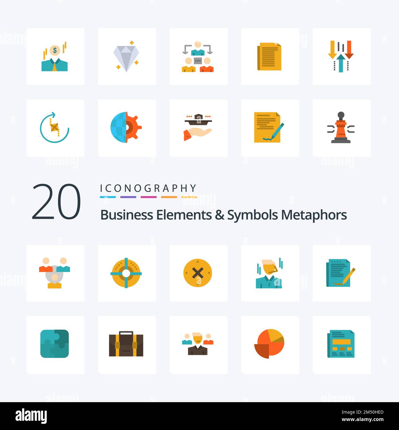 20 Business Elements And Symbols Metaphors Flat Color icon Pack like ...