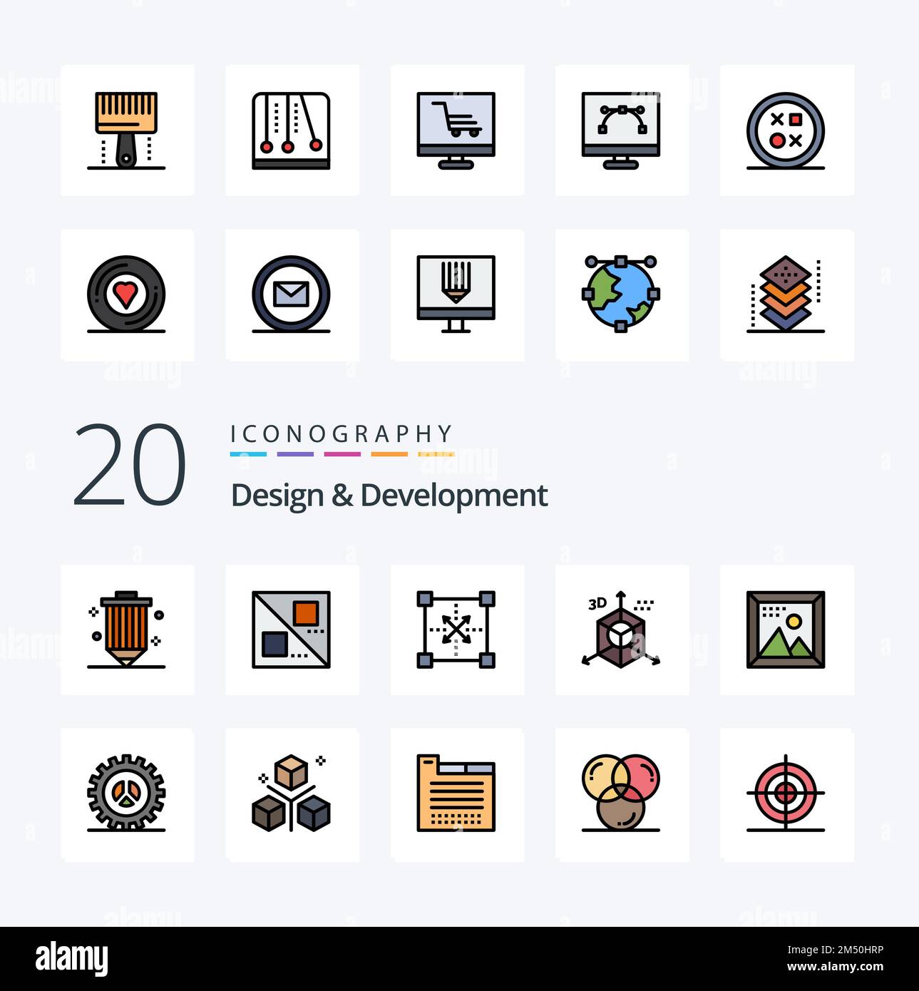 20 Design Development Line Filled Color Icon Pack Like Programing Development Coding Design