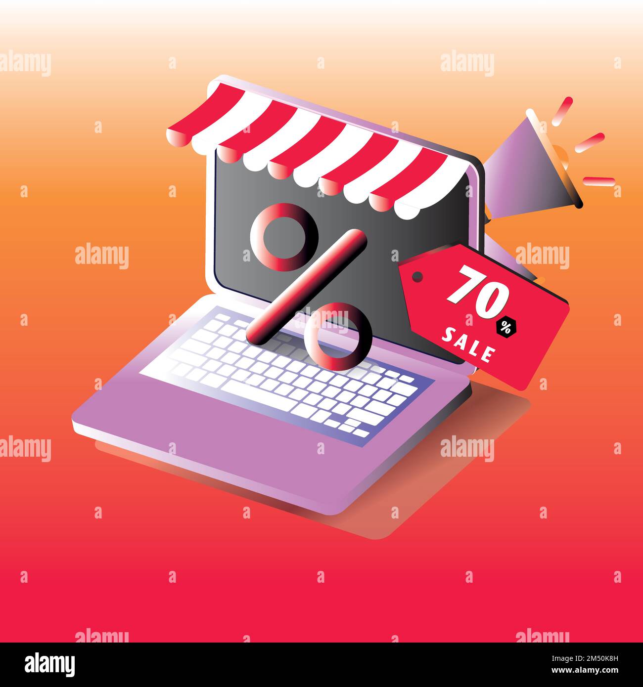 An illustration of a percentage symbol on a laptop - digital marketing ...