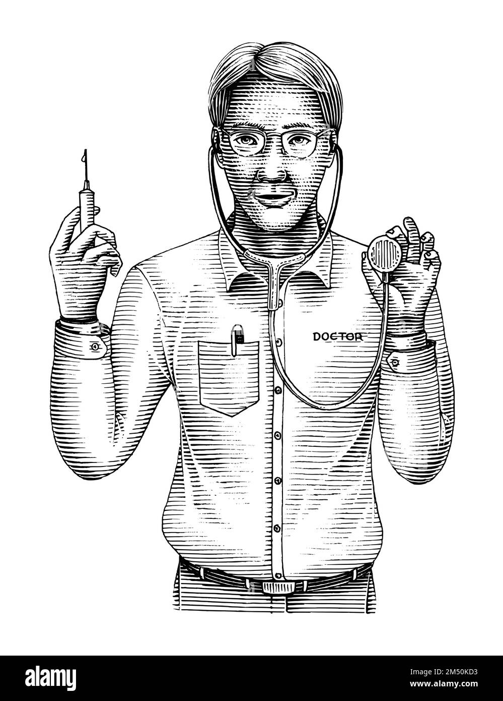 Doctor hand draw vintage engraving style black and white clip art Stock ...