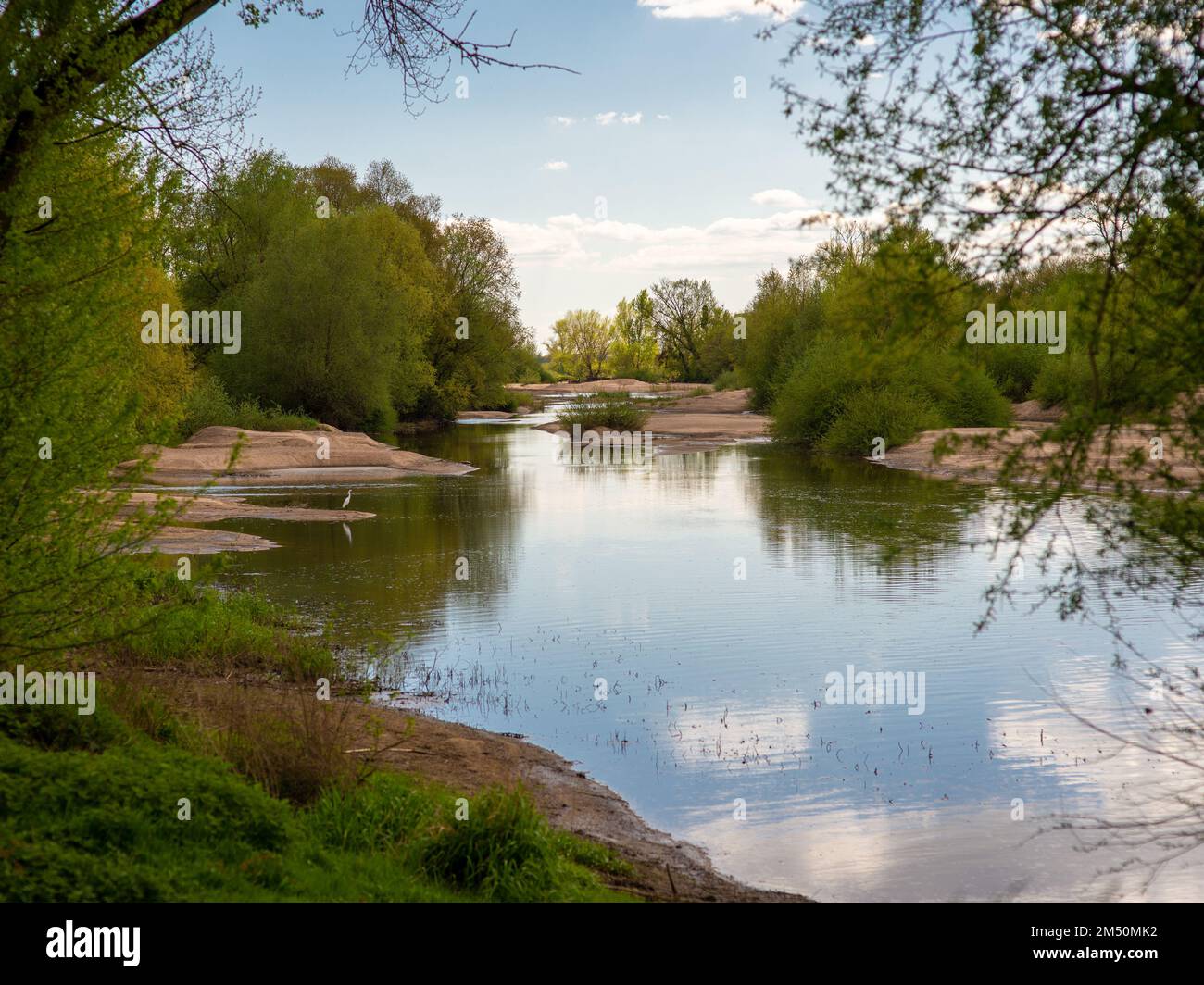 The Loire River and its sandbanks seen from one of its edge, taken on a ...