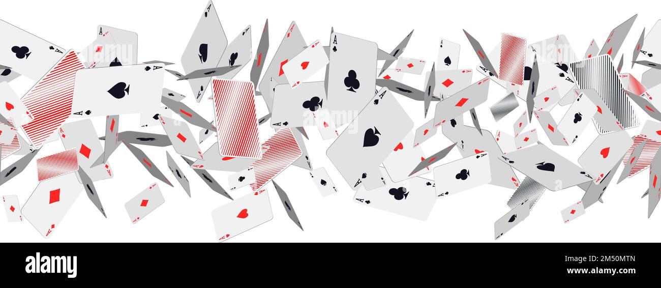 Falling playing cards on white. Seamless pattern with falling playing ...