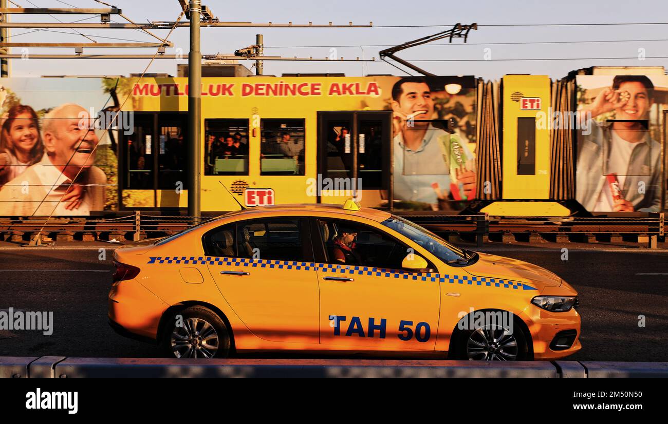 Istanbul Taxi and Tram Stock Photo - Alamy