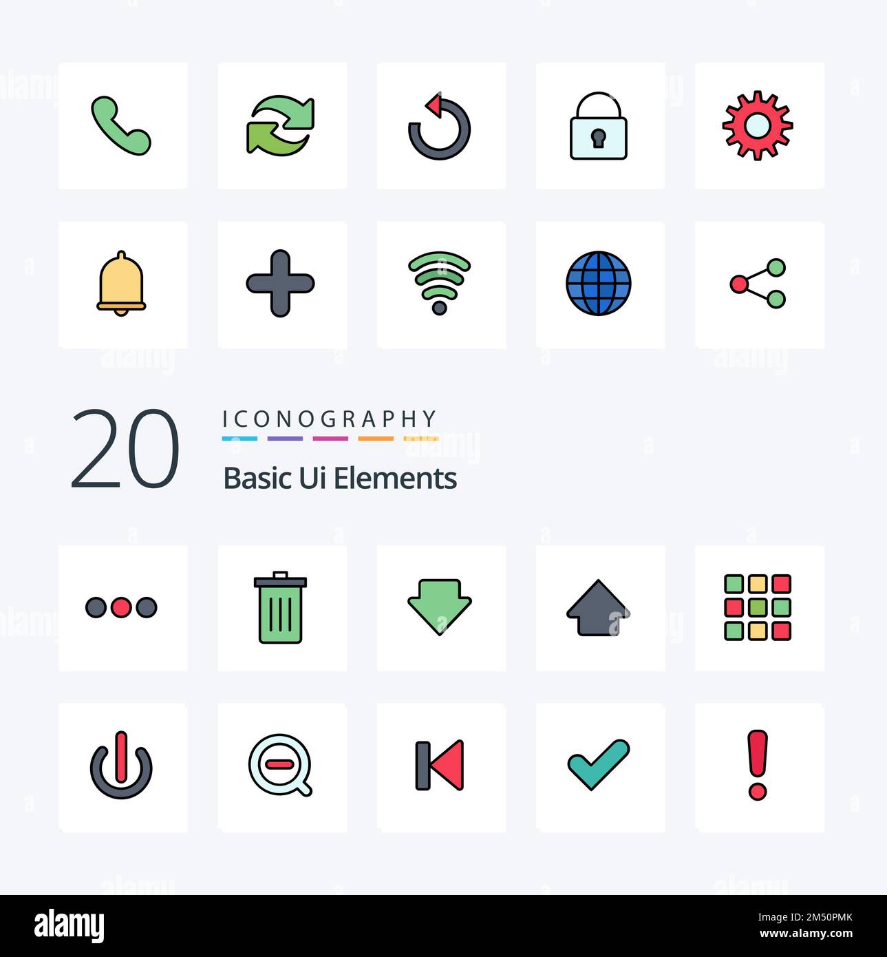 20 Basic Ui Elements Line Filled Color icon Pack like shape web trash ...