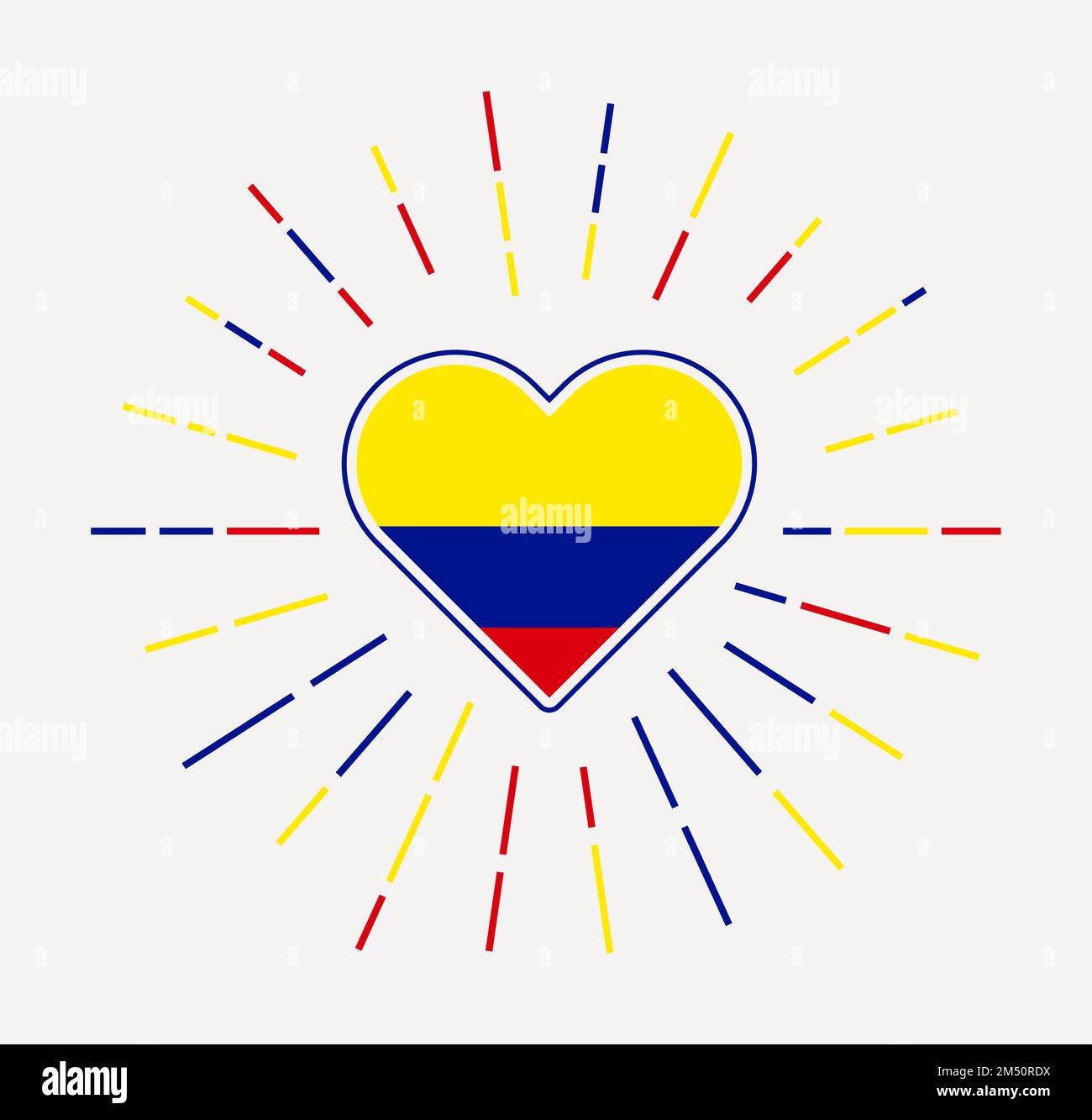 Colombia heart with flag of the country. Sunburst around Colombia heart ...