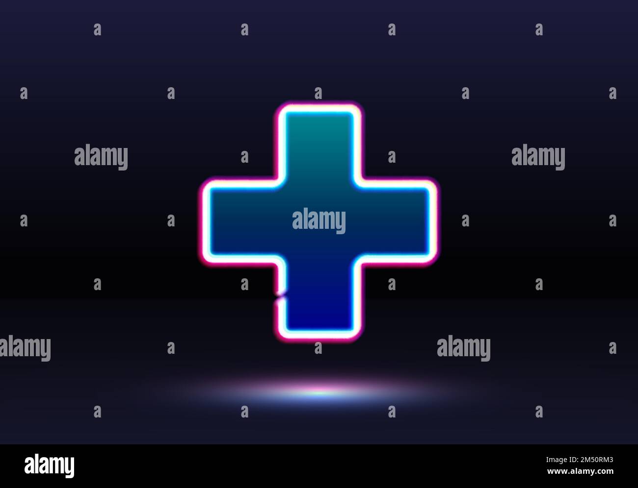 Plus neon sign in the dark room. Shiny cross emblem or icon Stock ...