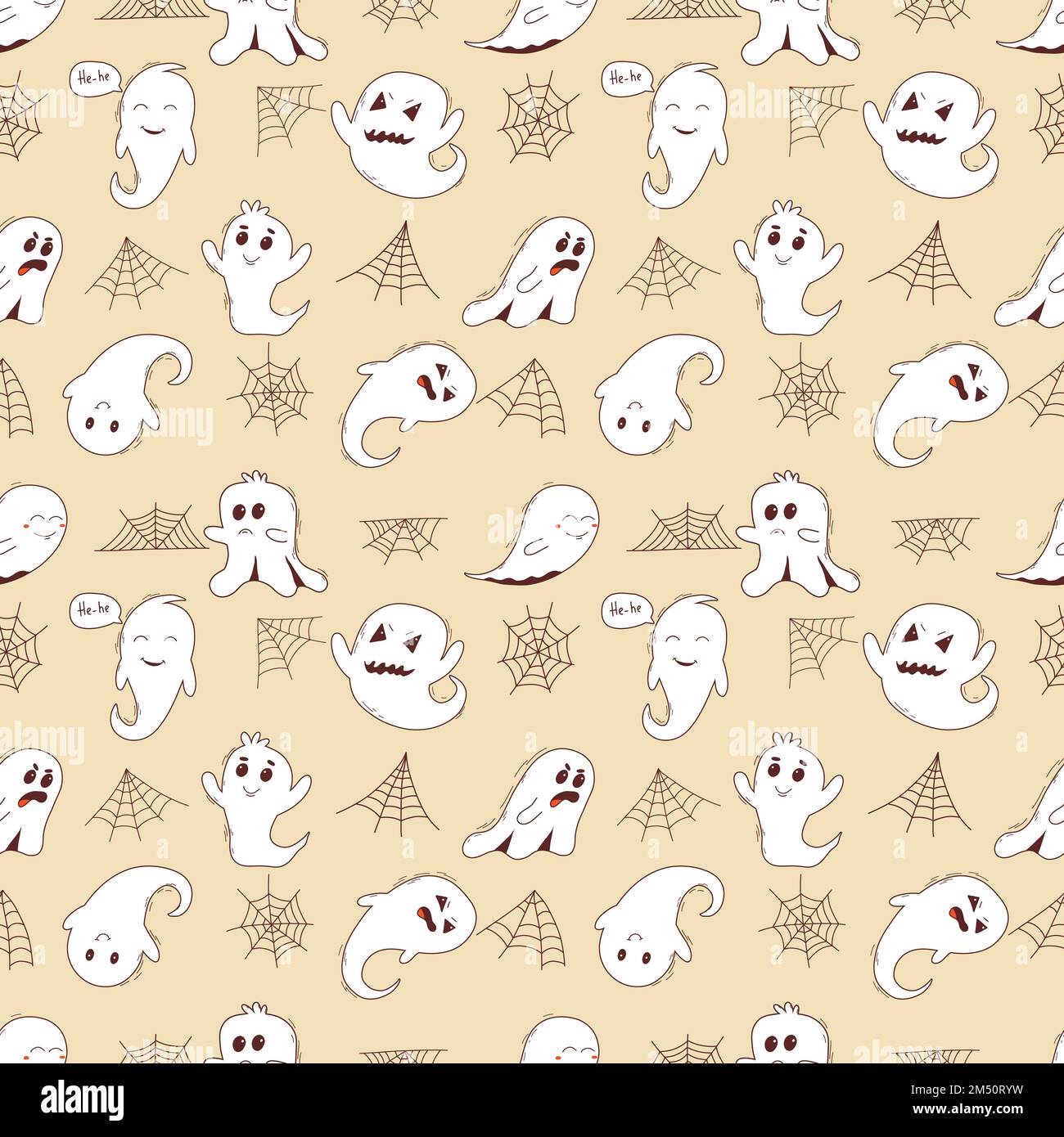 Spooky halloween ghosts seamless pattern. Spooky poltergeist. Halloween ...