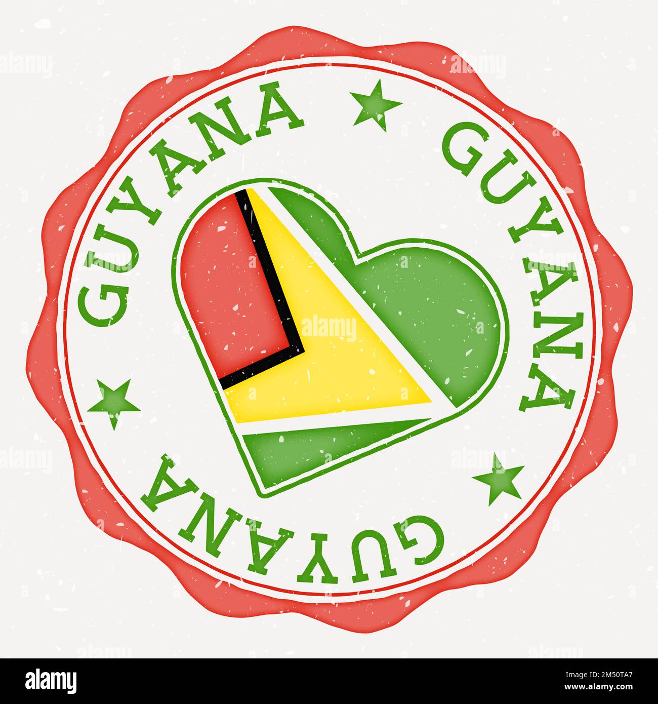 Guyana heart flag logo. Country name text around Guyana flag in a shape of heart. Modern vector ...
