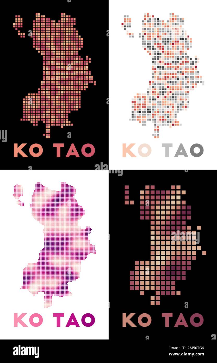 Ko Tao map. Collection of map of Ko Tao in dotted style. Borders of the ...