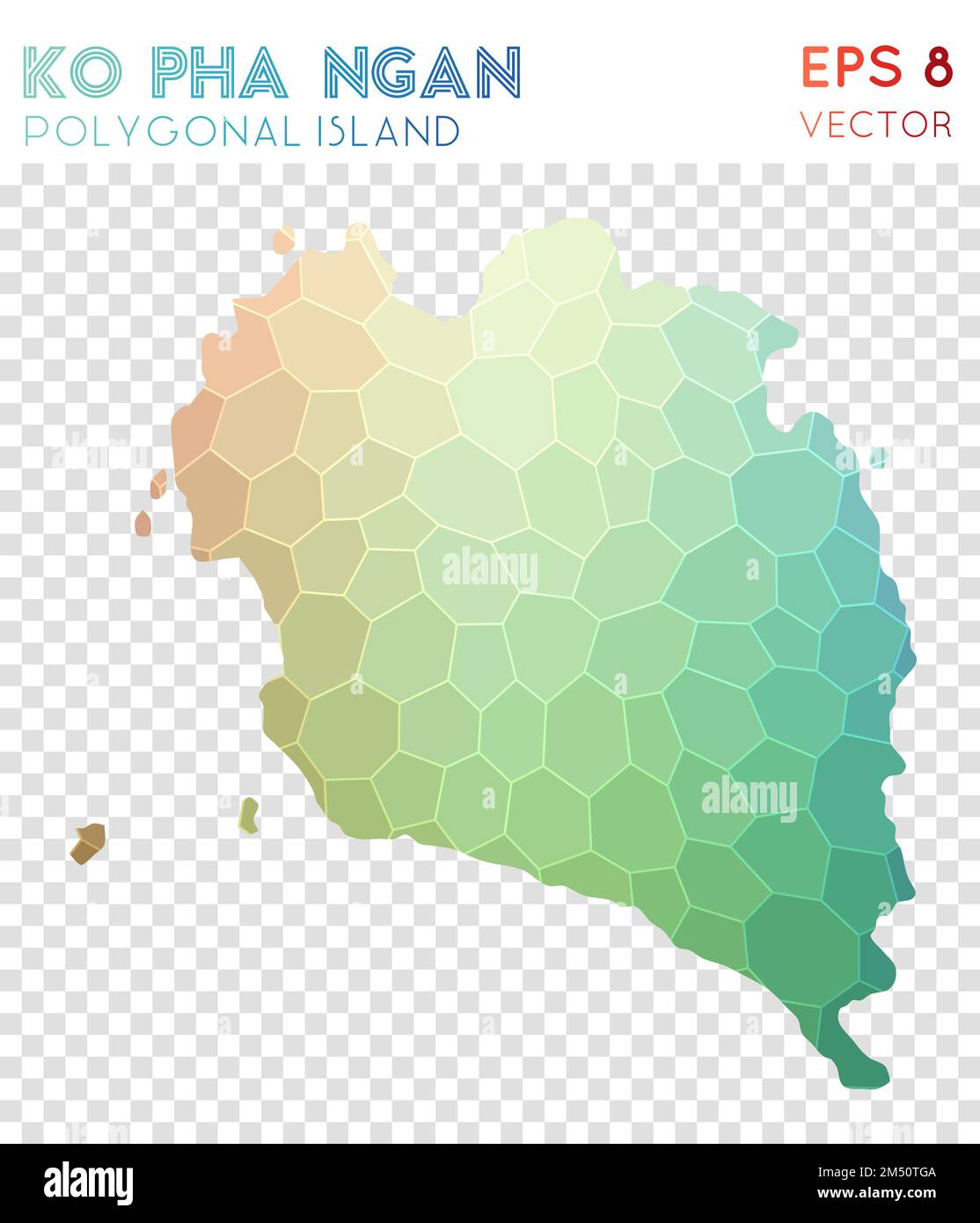 Ko Pha Ngan polygonal map, mosaic style island. Actual low poly style ...