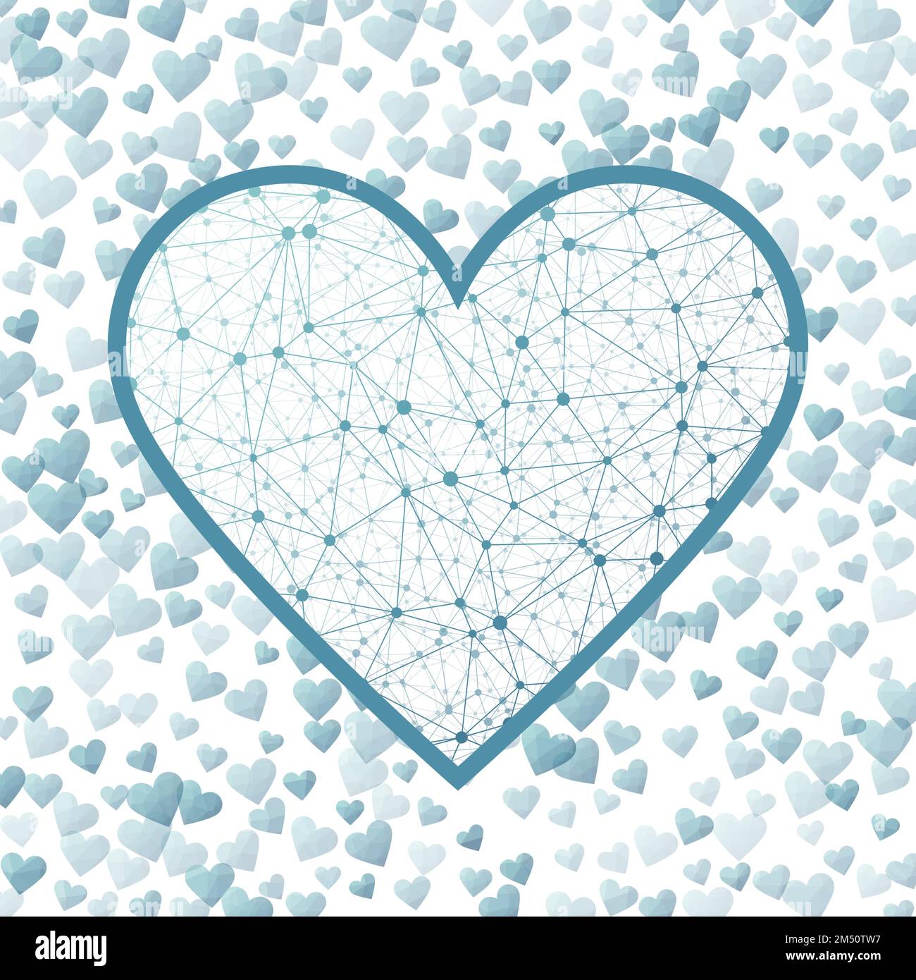 Geometric heart mesh in teal color shades, teal connections. Appealing ...