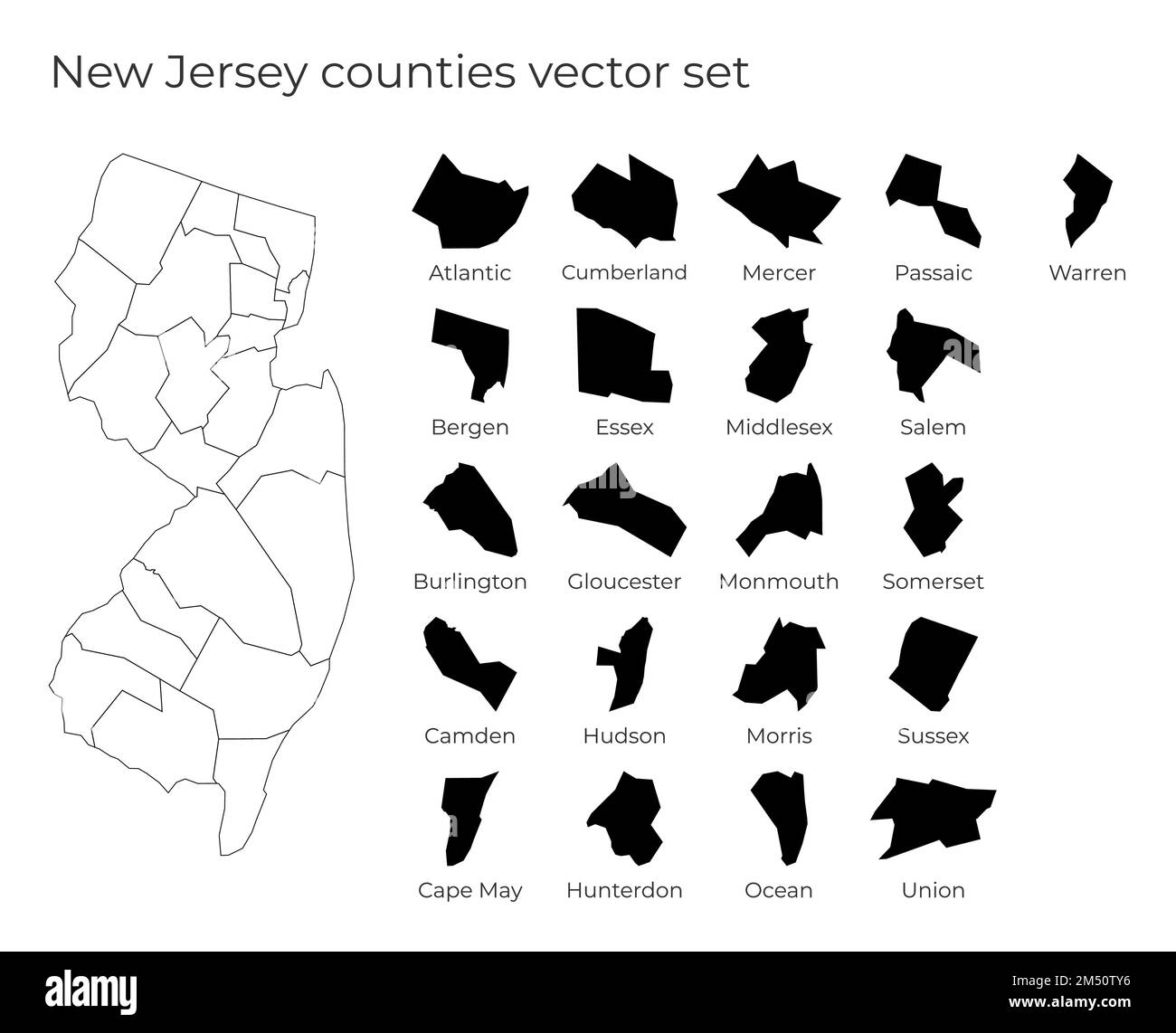 New Jersey map with shapes of counties. Blank vector map of the US ...