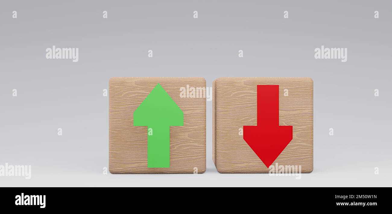 Wooden Cubes Increase Decrease, Cubes with text Increase Decrease. 3D work and 3D image Stock ...